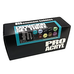 Monument Hobbies Pro Acryl Expansion Set #3 Acrylic Model Paints for Plastic Models - Miniature Painting, no-clog cap, comes loaded with glass agitator