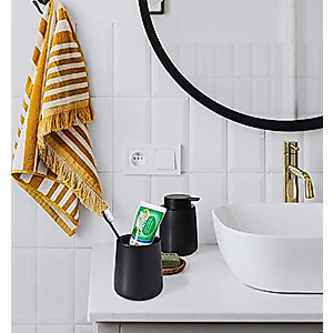 Matte Black Ceramic Soap Dispenser and Toothbrush Holder Set of 2, 12oz Hand Dish Soap Dispenser - Toothbrush and Toothpaste Cup Holders for Bathroom, Kitchen, Countertop Dresser