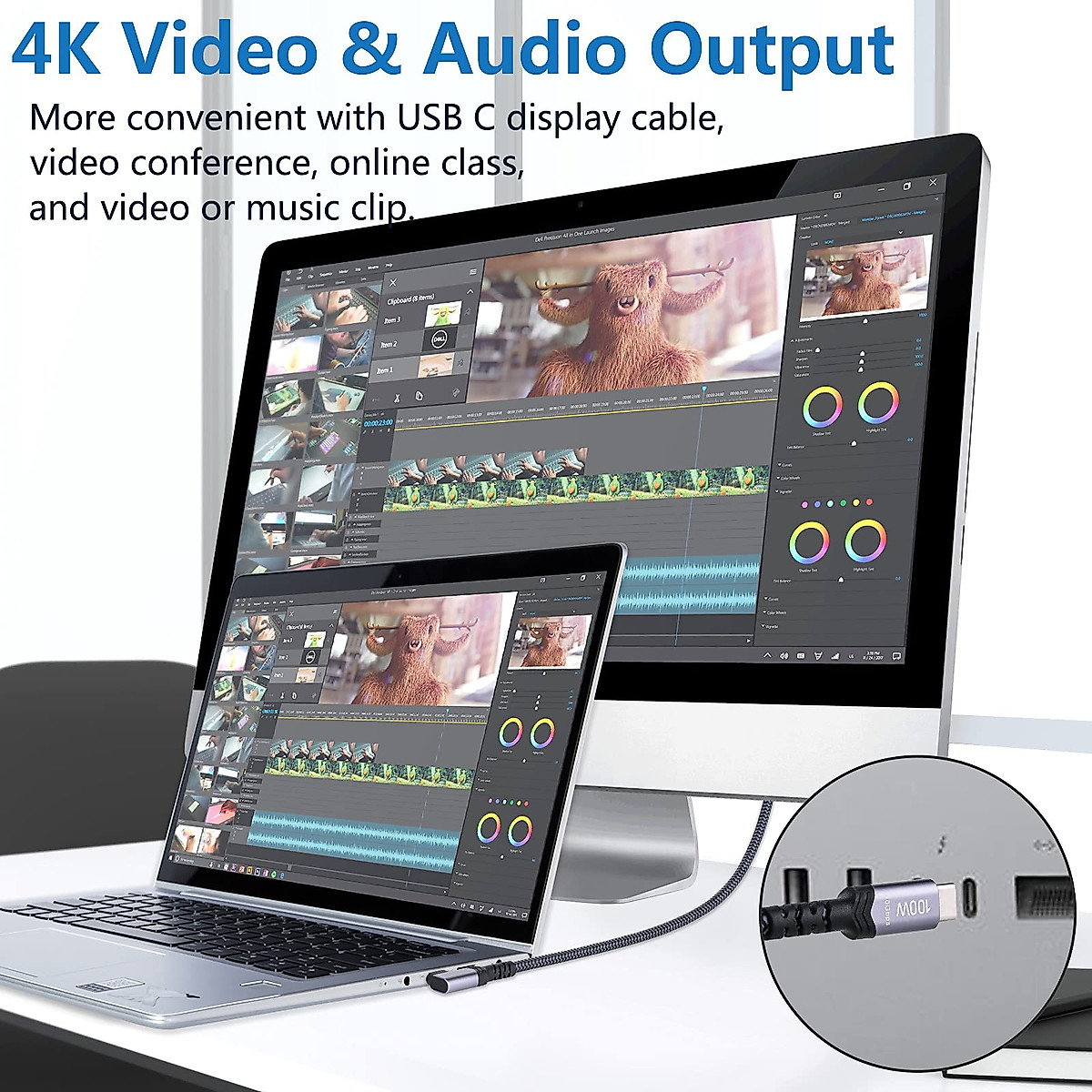 USB C to USB C Cable 100W 10ft, 90 Degree USB C 3.1 Gen2 Cable 20V/5A Fast Charging Cord 4K@60Hz Video Output 10Gbps Data Cable Compatible with MacBook, iPad, Pixelbook, Cellphones and Tablets-Black