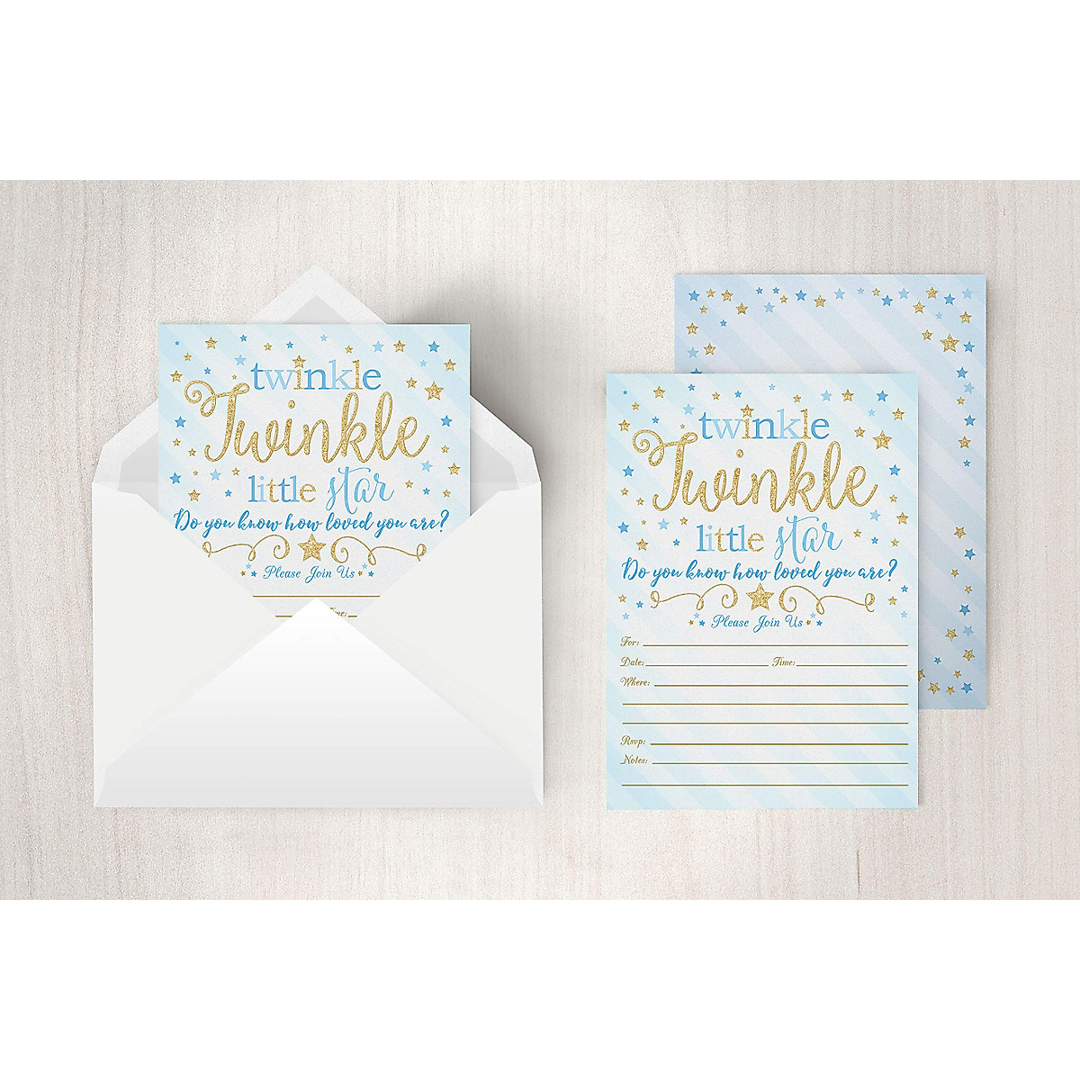 Your Main Event Prints Boy Twinkle Twinkle Little Star Baby Shower Invitations, Blue and Gold Twinkle Twinkle Little Star Boy Baby Shower Invites, 20 Fill in Style With Envelopes