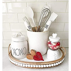 Lavender Inspired Rustic Farmhouse Wooden Beaded Serving Tray with Handles for Coffee Bar, Kitchen . Farmhouse Style Distressed Wooden Tray for Home Bathroom & Kitchen Table Decor, Two Sizes.(M)