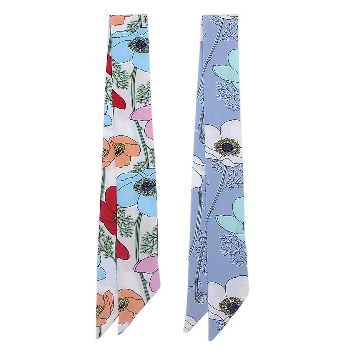 Uainhrt 5pcs Branches and Flowers Pattern Bag Handbag Handle Ribbon Scarf Hair Head Band Neck Scarf Neckerchief Scarf Head Wrap for Women Girls Decoration