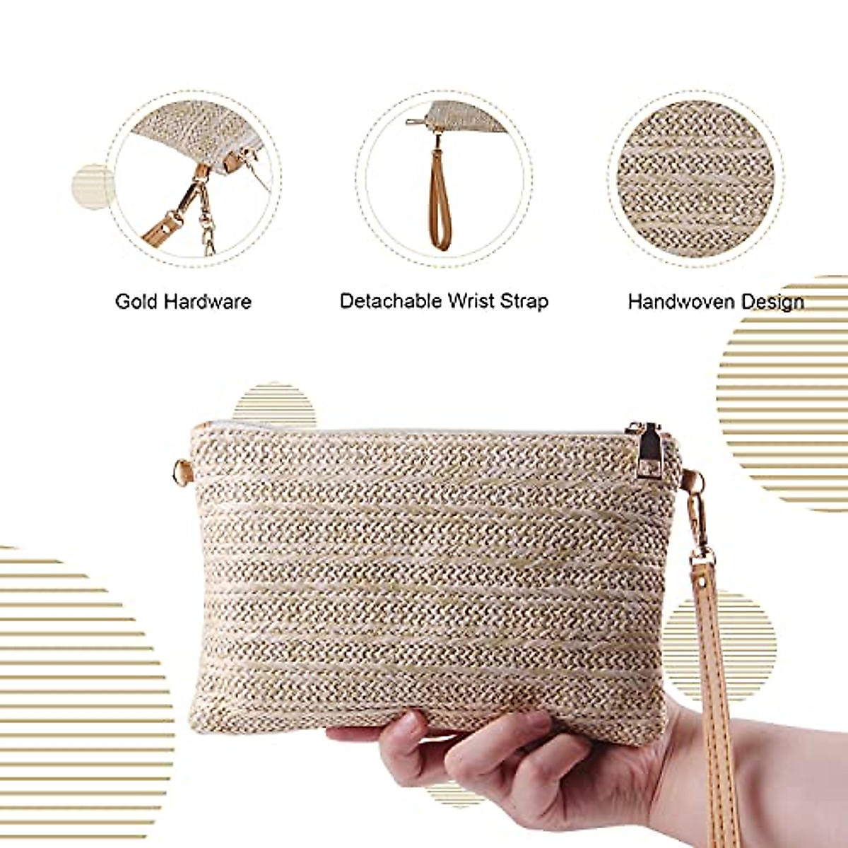 Oweisong Straw Purses for Women Summer Beach Straw s Clutch Purses Crossbody Bag Handmade Women Envelope Handbag Wallet