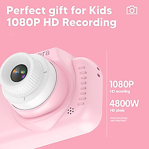 Camera, Digital Camera with 32G Card High Definition Dual Lens 1080P 8X Zoom USB Rechargeable for Girls (Pink)
