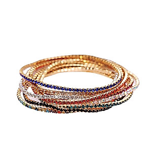 Pingyongchang Multicolor Rhinestone Bracelet Set for Women Crystal Tennis Bracelet Beaded Stretch Strand Stacked Bracelet 8 Pcs
