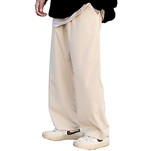 Aelfric Eden Mens Corduroy Vintage Cargo Sweatpants Long Solid Elastic Waist Casual Pants Hip Hop Streetwear Pants Khaki Large