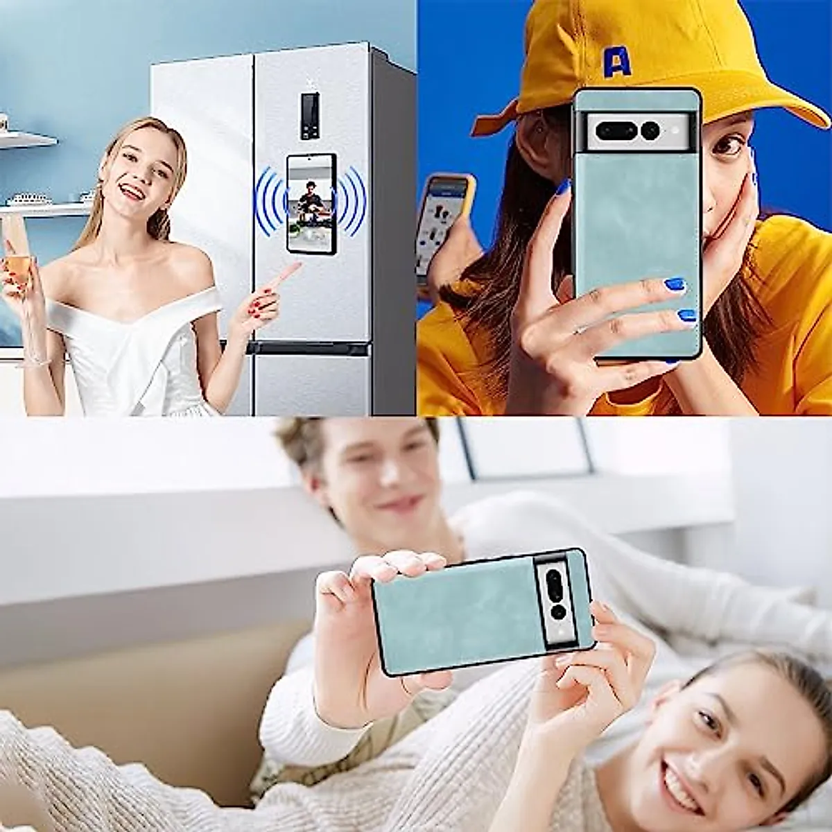 TwoHead for Google Pixel 7 Pro Wallet Case with Card Holder & Detachable Magnetic Phone Case,PU Leather Shockproof Protective Case with Wrist Strap(Blue)