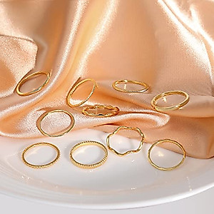 WFYOU 10 Pcs 1-2mm 18K Gold Plated Simple Rings for Women Band Knuckle Stacking Midi Rings Elegant Classic Minimalist Rings Comfort Fit