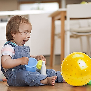 8.6 Inch 5 Pack Sensory Balls for Toddlers 1-3 with Pump Inflatable Knobby Bouncy Massage Balls for Babies Sports Playground Soft Tactile Indoor Outdoor Toss Roll Entertained Balls(sensory ball)