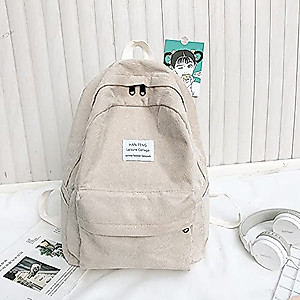 Van Caro Corduroy School Backpack Large College Backpack Casual Bookbag Laptop Backpack Computer Bag Travel Daypack for Girls Boys Teens,Khaki(no Pendant)