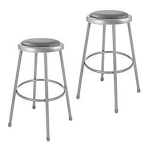 OEF Furnishings (2 Pack) Grey Vinyl Padded Stool, 30" High No Assembly Required