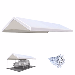 BenefitUSA 12'x20' Carport Canopy Tent Garage Replacement Top Tarp Car Shelter Cover w/Ball Bungees (with Edge)