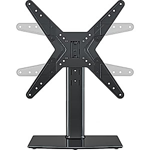 Hemudu Universal Swivel TV Stand/Base Table Top TV Stand for 21 to 55 inch TVs with 90 Degree Swivel, 4 Level Height Adjustable, Heavy Duty Tempered Glass Base, Holds up to 99lbs, HT02B-002