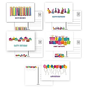 Stonehouse Collection Fun Happy Birthday Cards - Assortment Birthday Postcards for Mom, Teacher, Students, Kids & Loved Ones For Their Special Day - Set of 50 Cute Post Cards, 5 Birthday Designs