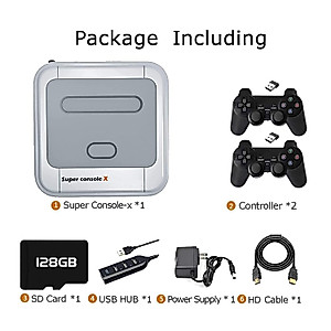 Super Console X, Retro Classic Video Game Consoles,Built in 41,000+ Games,52+ Emulators for 4K TV HD/AV Output,with Dual Wireless 2.4G Controllers Gamepads,Support WIFI/LAN,Up to 5 Players(128G)