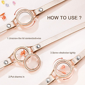 EVERLEAD Carving Round Aromatherapy Essential Oils Diffuser Locket Bracelet 316l Stainless Steel Real Leather Bracelet (Style 10)