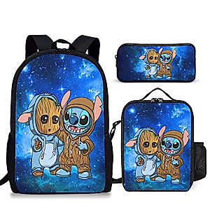 VQESYKU Printed Backpack Anime Fan 3-Piece Schoolbag Travel Bag Lightweight Daypack for Boys and Girls