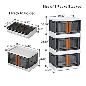 GAOPHDER Plastic Storage Bins with Lids 3-Tier Collapsible Clear Storage Bins with Wheels Stackable Closet Organizers Foldable Box Storage Containers for Home Office Trunk Outdoor (41QT, 3 Packs)