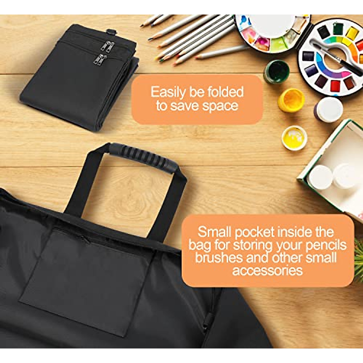 EUYZOU Art Portfolio Case, 18" x 24", Large Art Storage Folder with Handle, Poster Board Storage Bag, Art Carrying Tote Bag with Adjustable Shoulder Strap for Artwork