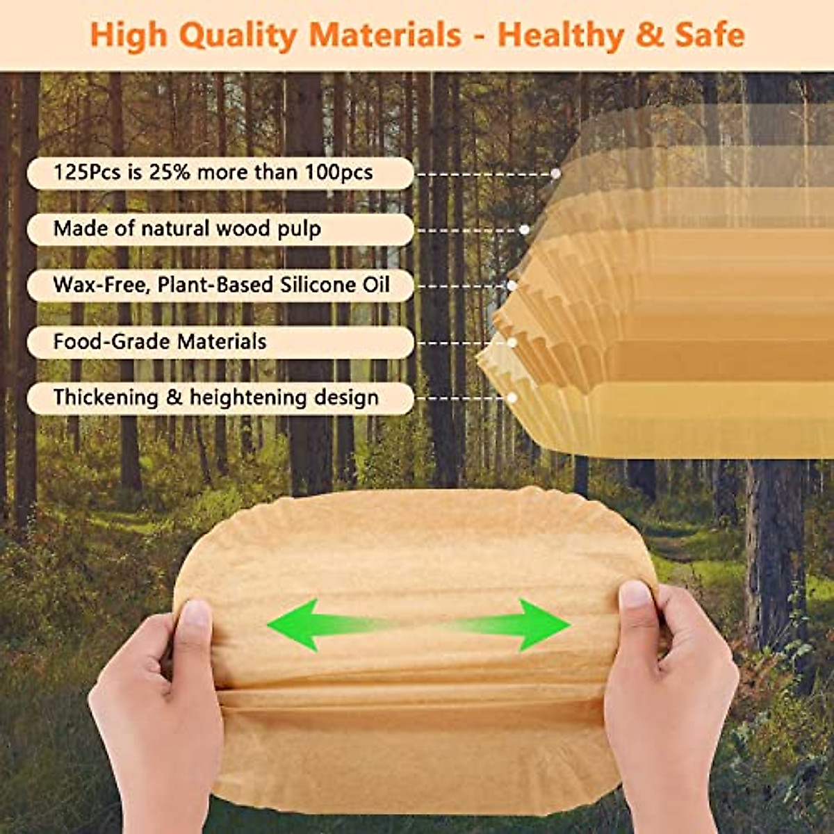 Air Fryer Liners 8 Inch,125Pcs Premium Food Grade Parchment Paper, Air Fryer Disposable Paper Liner for Air Frying, Baking, Roasting Microwave, Non-Stick Cooking Air Fryer Paper Square Free of Bleach