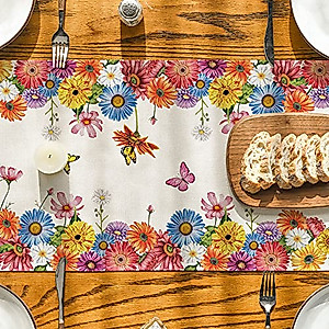 Artoid Mode Bloom Flowers Daisy Butterfly Spring Table Runner, Seasonal Holiday Kitchen Dining Table Decoration for Home Party Indoor 13x120 Inch