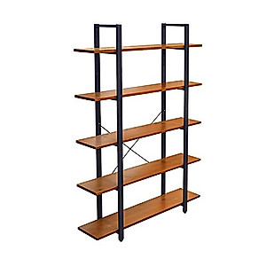 CONSDAN Industrial Bookshelf, USA Grown Hardwood, Real Wood Bookshelves, Modern Open Rustic Bookcase, Storage Shelf, Display Shelf, Poplar Solid Wood-5 Tier Shelf