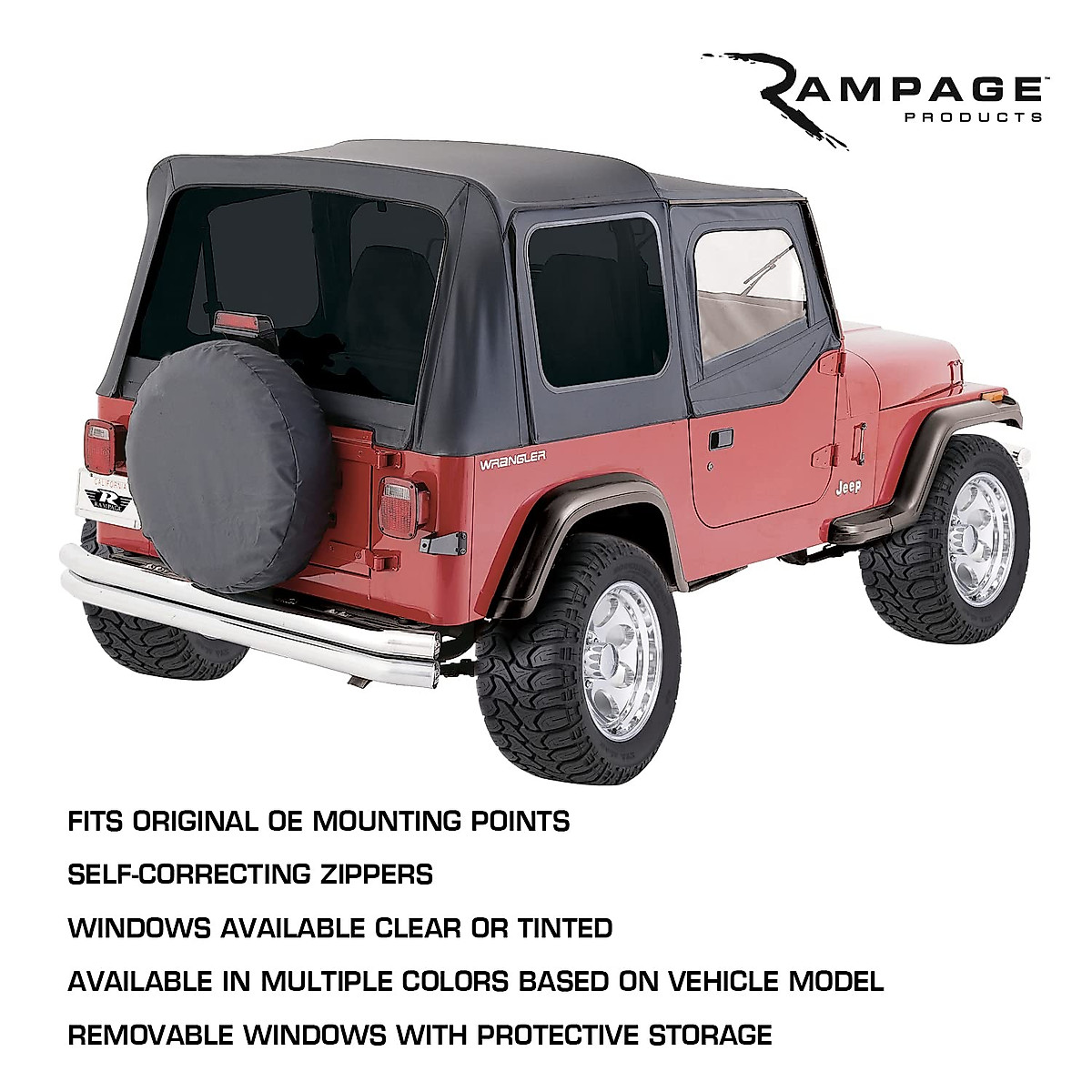 Rampage Factory Replacement Soft Top with Door Skins | Vinyl, Black Denim with Clear Windows | 99715 | Fits 1997 - 2006 Jeep Wrangler TJ
