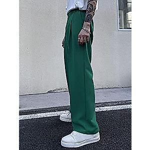 Milumia Men's Casual High Waisted Wide Leg Long Pants Button Zipper Fly Loose Trousers Green Large