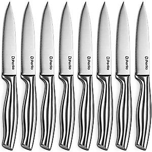 D.Perlla Steak Knives, Micro Serrated Steak Knife Set of 8, High Carbon Stainless Steel Steak Knives Set, Elegant Sharp Kitchen Steak Knife Set, Silver
