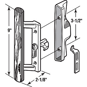 Prime-Line C 1095 Sliding Glass Door Handle Set, 3-1/2 In., Diecast and Wood, Black, Hook Style, Internal Lock (Single Pack)