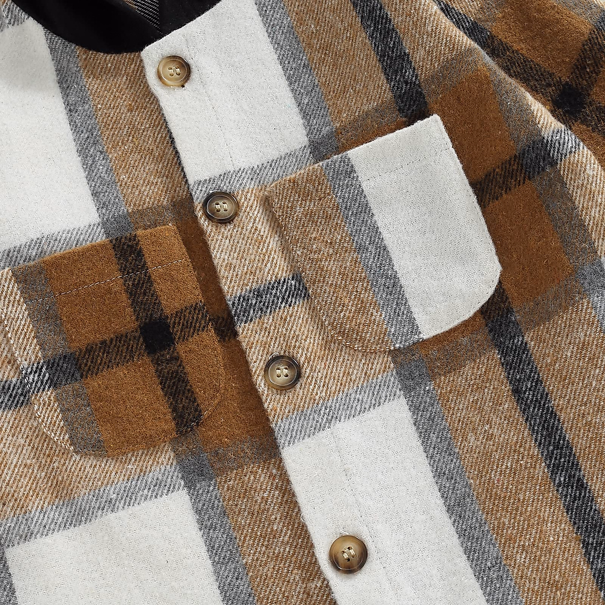 Douhoow Toddler Unisex Baby Clothes Boys Girls Flannel Shirt Tops Plaid Hoodie Sweatshirt + Sweatpants Fall Winter Outfits (Brown, 4-5 Years)