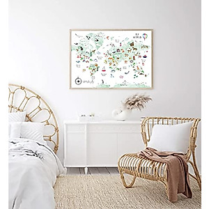 Joocrise Green Kids World Map Wall Art Animal Map Canvas Wall Art Educational Wall Art Nursery Wall Decor World Map Poster Childrens Room Decor Playroom Prints 16x24 Inch Unframed