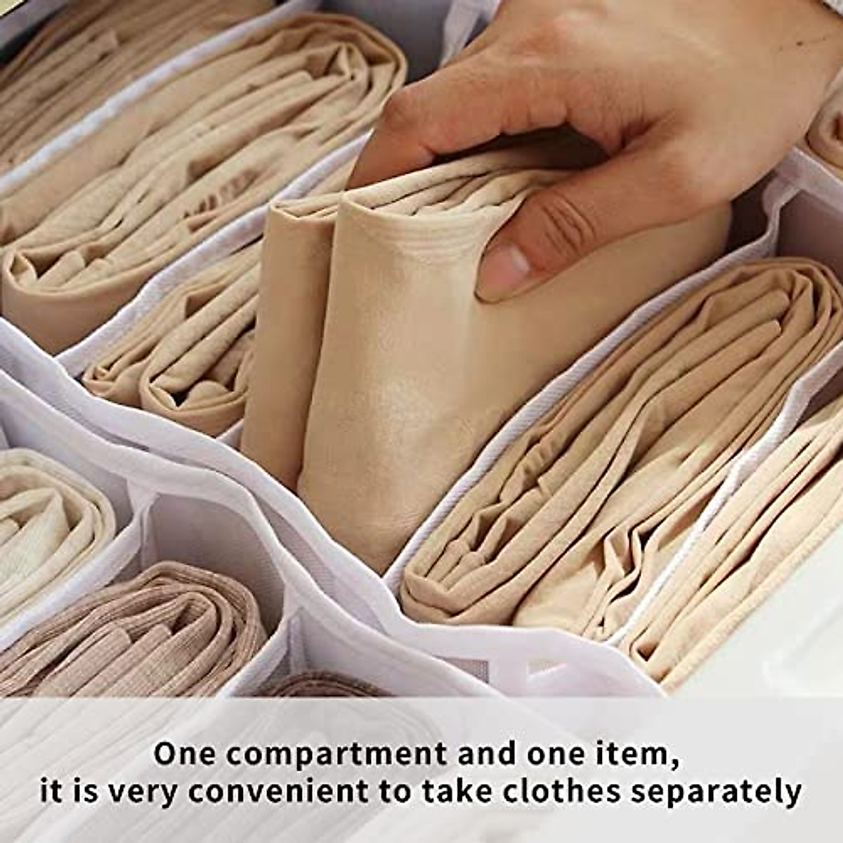 Xiaoxiuqiu Wardrobe Clothes Organizer For Folded Clothes（2pcs）, 7 Grids closet organizer Drawer Dividers For Jeans leggings In Bedroom,Mesh Plastic White (M-Jeans Grid + S-Leggings Grid)