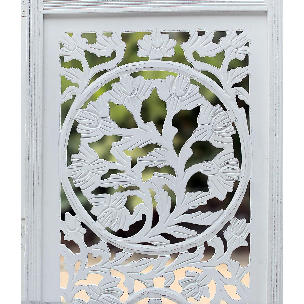 COTTON CRAFT Room Divider Wood Floor Screen - Kamal Antique White 4 Folding Panel 72x80 - Portable Reversible Functional Decorative Partition - Reversible Boho Freestanding Small Spaces Privacy