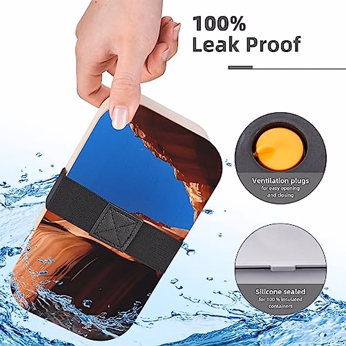 Gorge Scenery Adult Lunch Box, Bento Box, With Cutlery Set Of 3, 2 Compartments, Rectangular, Lunch Box For Adults