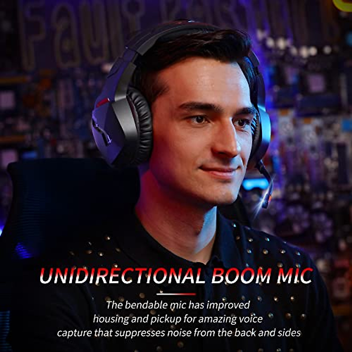 BINNUNE Wireless Gaming Headset with Microphone for PC PS4 PS5 Playstation 4 5, 2.4G Wireless Bluetooth USB Gamer Headphones with Mic for Laptop Computer