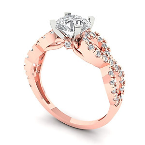 1.36 Ct Round Cut Clear Simulated Diamond 14K Rose White Gold Solitaire with Accents Engagement Promise Bridal Ring Size 3.5