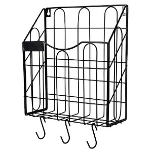 Superbpag Hanging Wall File Holder Organizer with 3 Hooks Wall Mount Document Organizer Magazine Storage Rack for Office Home Classroom School, Black