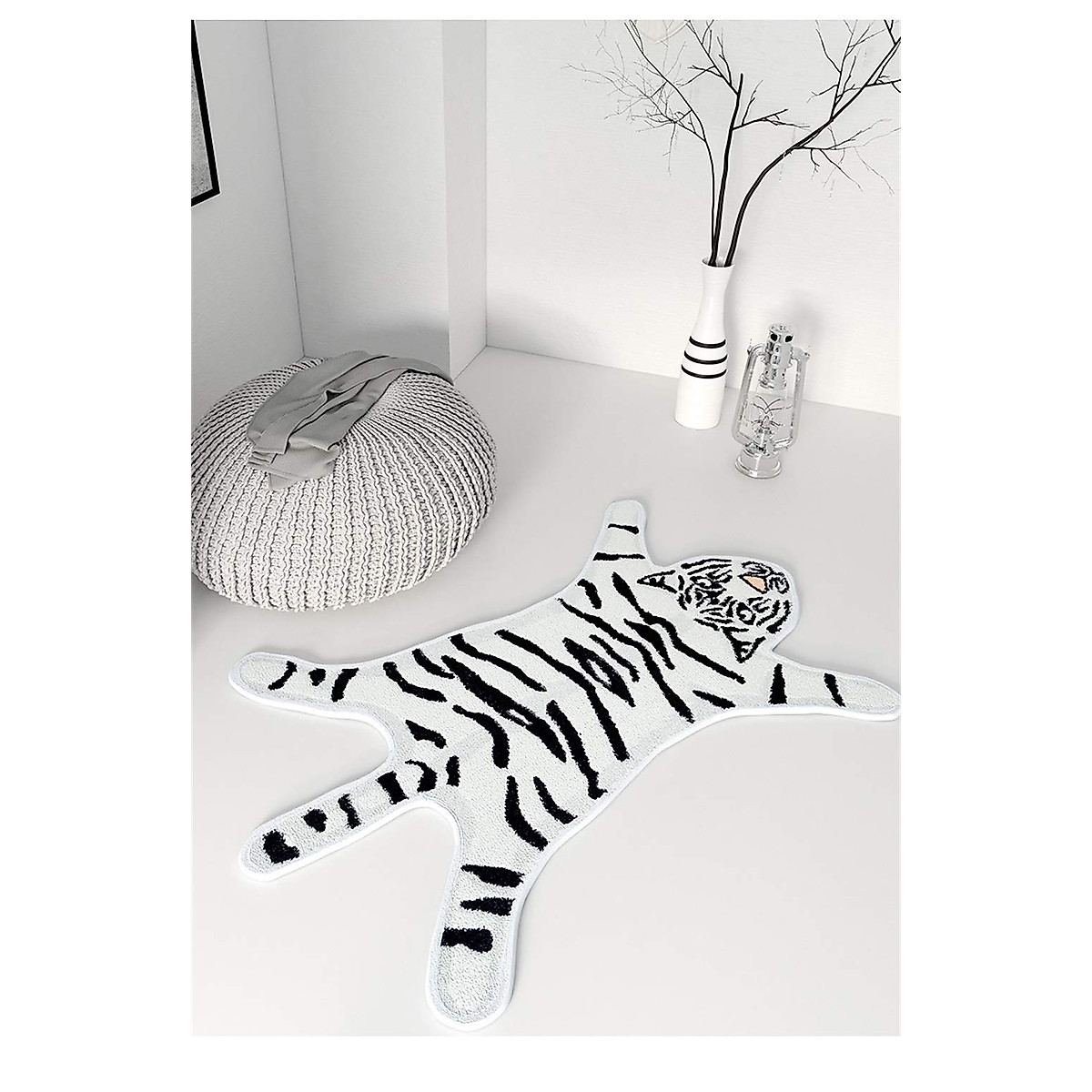 Tiger Print Rug Cartoon Cute Faux Area Rugs Fluffy Animal Print Mat Carpet Kids Small Rugs for Playroom Room Home Decor (2.6x1.8Ft /32.2" Lx21.4 W（54.5x82cm）,White)