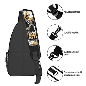 Yrebyou Skull Sling Bag for Women Crossbody Backpack Travel Shoulder Hiking Bags Waterproof Daypack For Beach Outdoor Camping