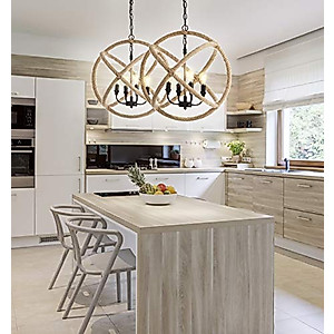 JONATHAN Y JYL9041A Soka 4-Light 20" Adjustable Globe Metal/Rope LED Pendant, Farmhouse, Coastal, Bohemian, Cottage, Industrial, Rustic, Transitional, Dining Room, Kitchen, Foyer, Black/Brown
