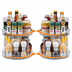 2 Pack Lazy Susan Turntable, Jecarden Clear Lazy Susan Organizer 2 Tier Spice Rack for Table 9.25 in Cabinet Organizer 360 Degree Rotating Storage Bins Non-Skid for Kitchen Countertop Pantry Fridge