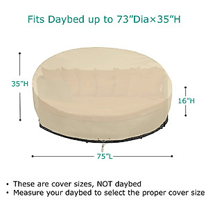 SunPatio Outdoor Daybed Cover, Heavy Duty Waterproof Round Canopy Sofa Bed Cover with Taped Seam, Patio Furniture Set Cover, All Weather Protection, 75" Dia x 35"/16”H, Beige