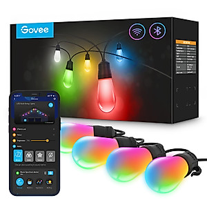 Govee Outdoor String Lights, 96ft RGBIC Outdoor Lights with 30 Dimmable IP65 Waterproof Warm White LED Bulbs, 2 Ropes of 48ft Smart Outdoor String Lights Work with Alexa for Dating, Party, Wedding
