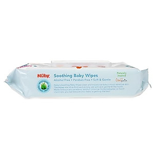 Nuby Soothing Baby Wipes Naturally Inspired with Chamomile Aloe and Citroganix (Fragrance Free/Extra Thick), Unscented, 64 Count