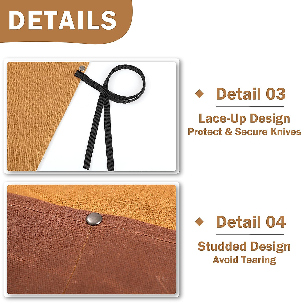 Chef's Knife Case, Heavy Duty 16oz Waxed Canvas Knife Carrier, 4 Slots Two-Color Knife Roll with Specialized Cut-Proof Cloth, Khaki & Brown (21.5"L x 17.5"W)