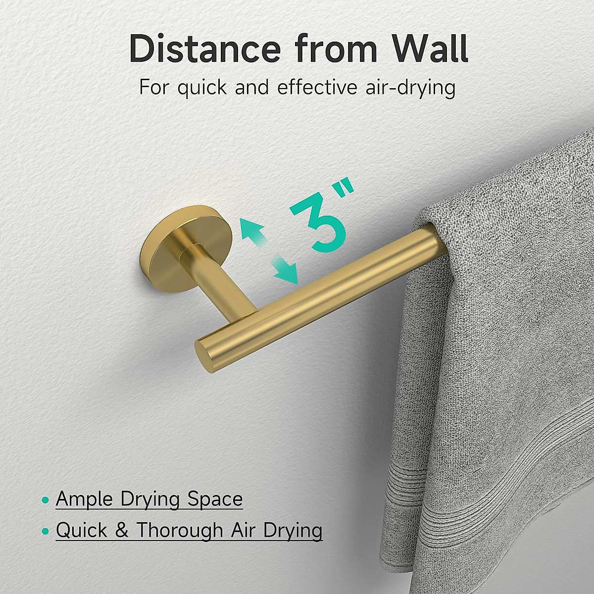 USHOWER Brushed Gold Towel Bar, 24-Inch Towel Racks for Bathroom Wall-Mounted, SUS304 Stainless Steel Towel Rod (Total Length 26-Inch)