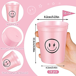 Norme 24 Pcs Smile Pattern Drink Cups Smile Face Plastic Cups 16 oz Reusable Drink Cups Birthday Cups for Kids First Birthday Party Picnics Sports Event Wedding Bachelorette Party Decorations (Funny)