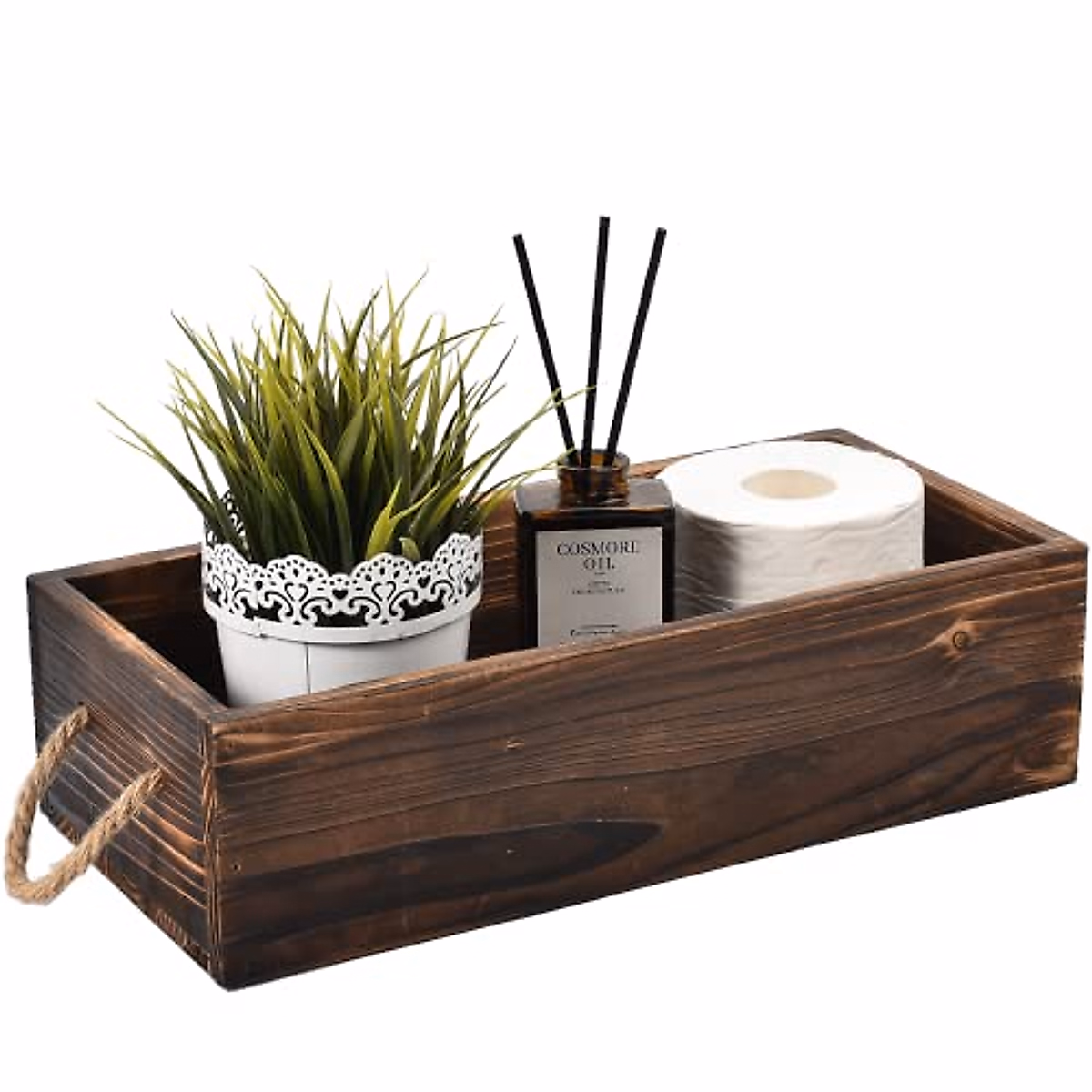 Bathroom Decor Box Toilet Paper Holder Nice Double Sided Wooden Storage Box with Handles Funny Table Centerpiece Wood Restroom Decorations Farmhouse Rustic Home Signs Decor (Brown)