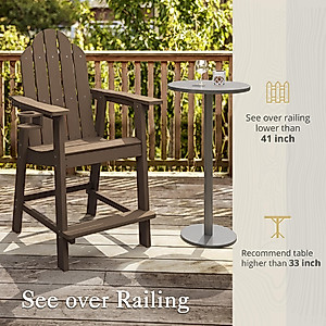 LUE BONA Tall Adirondack Chairs Set of 2, Recycled Poly Adirondack Chair Bar stools with Cup Holder, 25.6", 300Lbs, Eco-Friendly, Weather Resistant Lifeguard Chair for Balcony,Deck